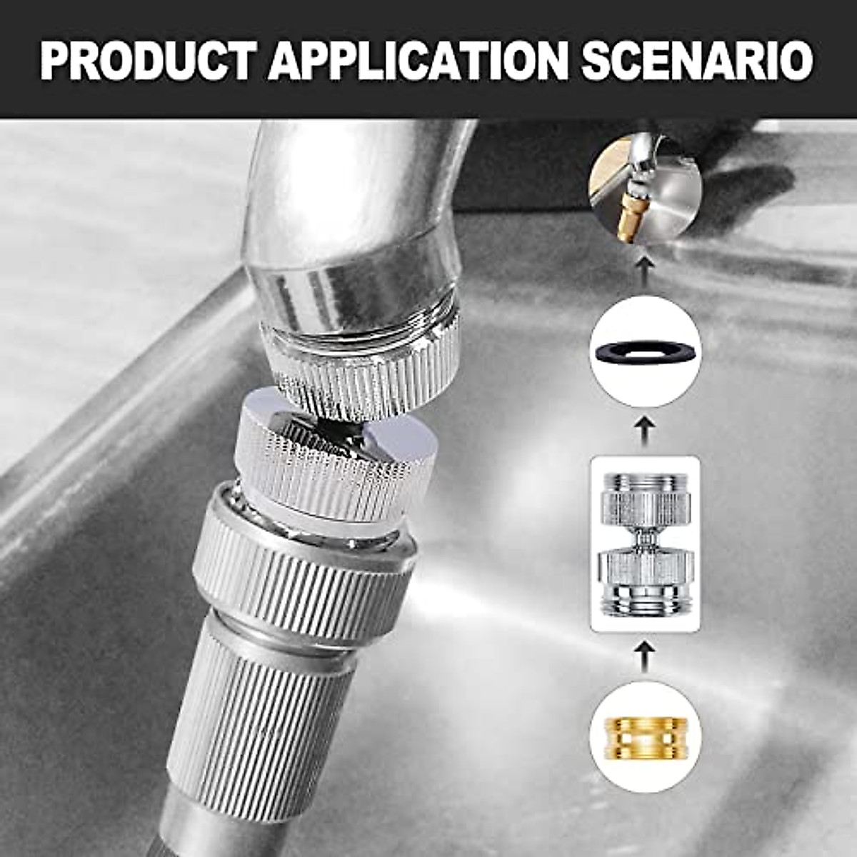 LitartPRO Lead-Free Swivel Faucet Adapter Kit, 15/16" or 55/64" x 3/4" Garden Hose Adapter for Male to Male & Female to Male - Chrome Finished