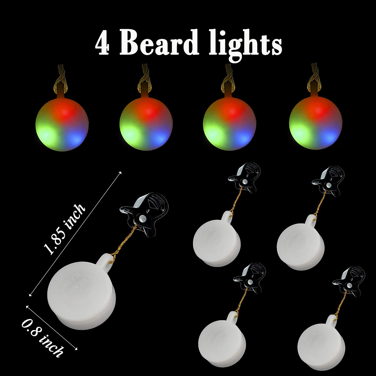 26 Pieces Light Up Beard Ornaments, 4 Pieces Beard Lights Beard Bauble Ornaments, 12 Pieces Sounding Bells,10 Pieces Colorful Water Drop Facial Hair Baubles, Christmas New Year Festival Gift