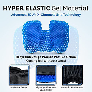 Gel Seat Cushion for Long Sitting - Portable Gel Cushion with Ergonomic Honeycomb Design - U Shape Size 17.75" x 13.75" x 1.75" Gel Seat Cushions for Pressure Relief With Removable Cover Washable