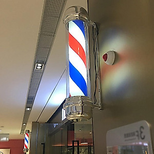 HuaShuani Hair Salon Barbershop LED Neon Sign Lights Open Rotating Signs, Barber Red White and Blue Light Poles Glow LED Global Lights 28 Inches, Sign Wall Mounted Waterproof Energy Saving