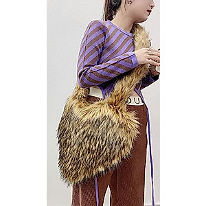 Women's Faux Fur Shoulder Purse Fleece Love Bag Heart Shape Y2k Crossbody Bag Chic Handbag Shoulder Bag