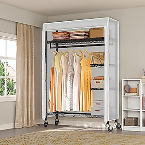 VIPEK V11C Wire Garment Rack Rolling Clothes Rack Heavy Duty Portable Closets with Lockable Wheels Adjustable Wardrobe Black Metal Clothing Rack with Frosted Translucent Cover, Max Load 452LBS