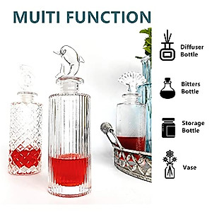 Clear Vintage Glass Bottles with Stopper Set of 3, Embossed Glass Bottles, Reed Diffuser Sets, Apothecary Flower Bud Vases, SC036