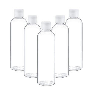 TRENDBOX 8oz/250ml Clear Bottles with Flip Cap Lid BPA-Free Travel Containers For Shampoos,Lotions and Massage Oils - 5 Pack
