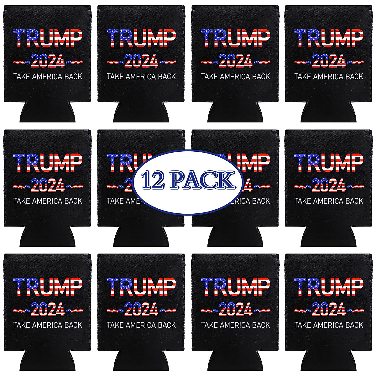 2024 Can Cooler Sleeves - 12 PCS Black Insulated Neoprene Can Covers Bulk Reusable for Soda Beer Beverages - 4th of July Patriotic Decoration Party Supplies Gifts