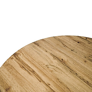 LeisureMod Ravenna 47" Round Wood Dining Table with Geometric Metal Base (Natural Wood)