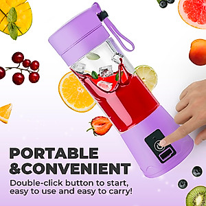 Portable Blender - Compact and USB Rechargeable Personal Travel Blenders for Smoothies, Shakes and Ice - Mini Fruit Juice Mixing Shaker Bottle - 380ml, Purple