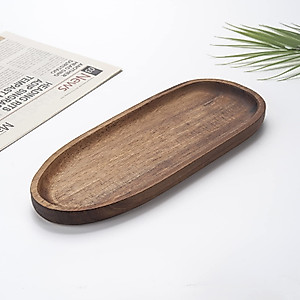 DECRAFTS Wooden Serving Platter Plates Acacia Wood Serving Tray for Snacks Bread Fruit Salad Cheese Board (11.8x4.7x0.8 inch)