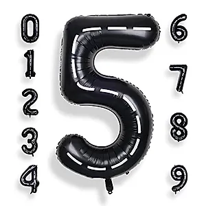 SULALABOO 40 Inch Black 5 Balloon Number Large Helium Number Balloons 0-9 Giant Digital 5th Foil Mylar Big Party Balloon for Boy or Girl Birthday Party Anniversary Decorations