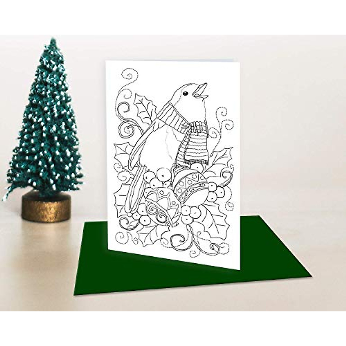 Art Eclect Christmas Coloring Cards for Adults, 12 Cards with 12 Unique Designs, 6 Red and 6 Green Envelopes Included (Christmas B1)