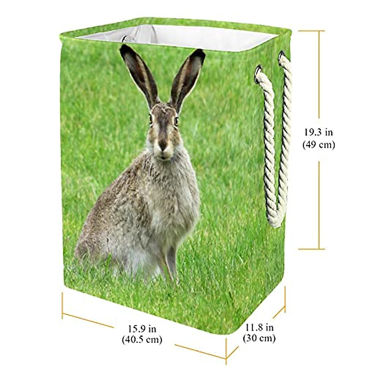 DEYYA Waterproof Laundry Baskets Tall Sturdy Foldable Wild Rabbit Bunny Hare Nature Grassland Print Hamper for Adult Kids Teen Boys Girls in Bedrooms Bathroom