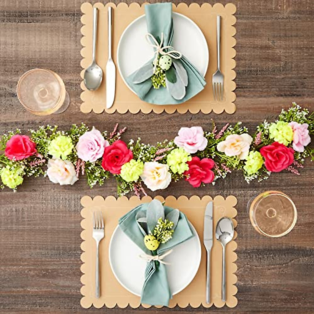 100 Pack Scalloped Kraft Paper Placemats for Dining Table, Wedding, Disposable (Brown, 10 x 14 in)