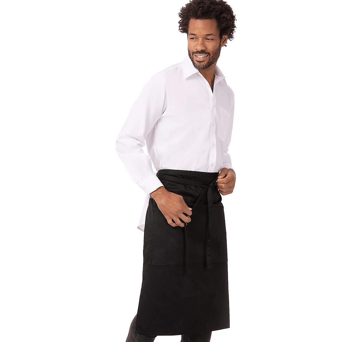 Chef Works Unisex Reversible Waiter Apron with Pockets, Black, One Size