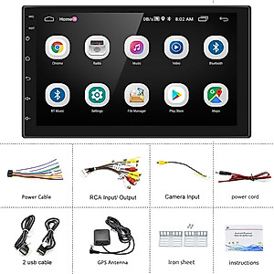 Hikity Android 13 Double Din Car Stereo 7 Inch Touch Screen Car Radio GPS Navigation WiFi Bluetooth FM Radio Mirror Link for iOS/Android Phones, with 12 Led Lights AHD Rear View Camera Mic