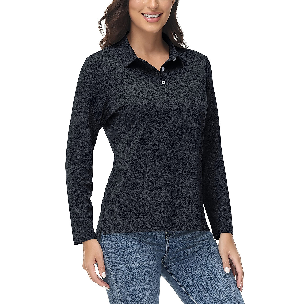 TACVASEN Womens Polo Shirts Long Sleeve Golf Shirts Sun Protection Shirt Athletic Shirts Workout Shirts Quick Dry Shirts Hiking Shirts Black