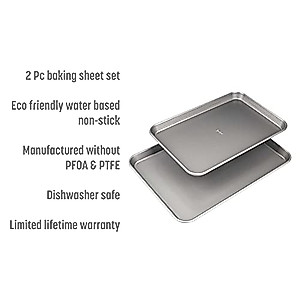 Goodful Nonstick Cookie Baking Sheet Set, Heavy Duty Carbon Steel with Quick Release Coating, Made without PFOA, Dishwasher Safe, 2-Pack Bakeware Set, 17-Inch x 12-Inch and 15-Inch x 10-Inch, Gray