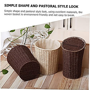 TINEASUR Woven Storage Basket Trash Bin with Lid Round Vases for Centerpieces Straw Basket Bin Storage Weaving Basket Decorative Woven Basket Living Room Storage Basket Coffee Paper Rope