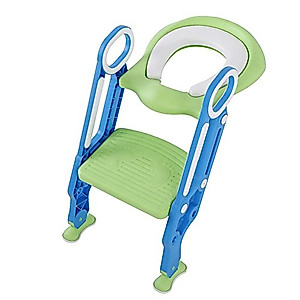 Potty Training Seat with Step Stool Ladder Baby Toddler Toilet Training Seat Chair with Soft Cushion for Kids Height Adjustable Safe Potty Seat for Girls Boys (Green)