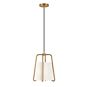 Marduk 11" Wide Pendant with Fabric Shade in Brass/White