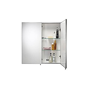 Croydex Finchley Double Door, Surface Mount Flexi-Fix Easy Hanging System Medicine Cabinet, 24 in (W) x 26 in (H) Stainless Steel