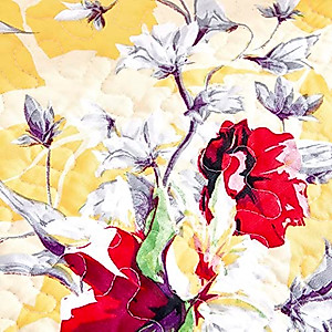 DaDa Bedding Yellow Floral Lap Quilt - Quilted Throw Blanket - Hummingbirds Farmhouse Red Flowers for Couch, Sofa or Bed- Scalloped Edges Bright Vibrant for Biophilic Design - 50 x 60