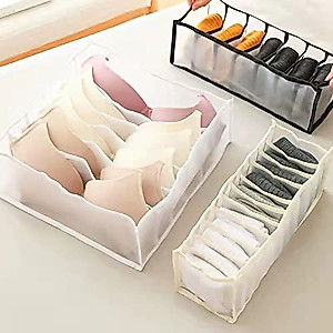 MENGHUONIAN 7Grid Washable Wardrobe Clothes Organizers and Storage Wardrobe - Wardrobe Clothes Organizer (Off White,5PCS Jeans-Leggings-Bra-Panties-Socks)