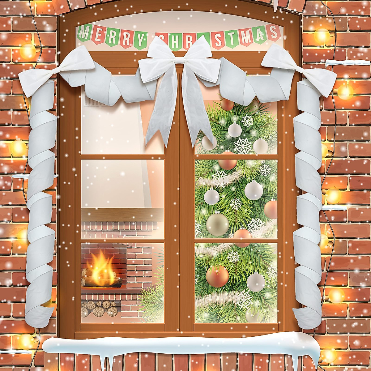 Cindeer 2 Rolls Christmas Glitter Wired Edge Ribbon Wired Fabric Ribbons for Gifts Wrapping Garland Card Craft Wreath Holiday Party Home(2.5 Inch X 20 Yard in Total,White)