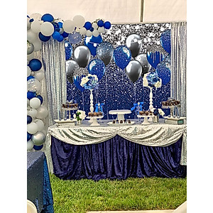 Royal Blue Glitter Backdrop Blue and Silver Black Balloon Sequin Photography Background for Birthday Wedding Graduation Prom Party Banner Decoration Photo Props (8x6FT)