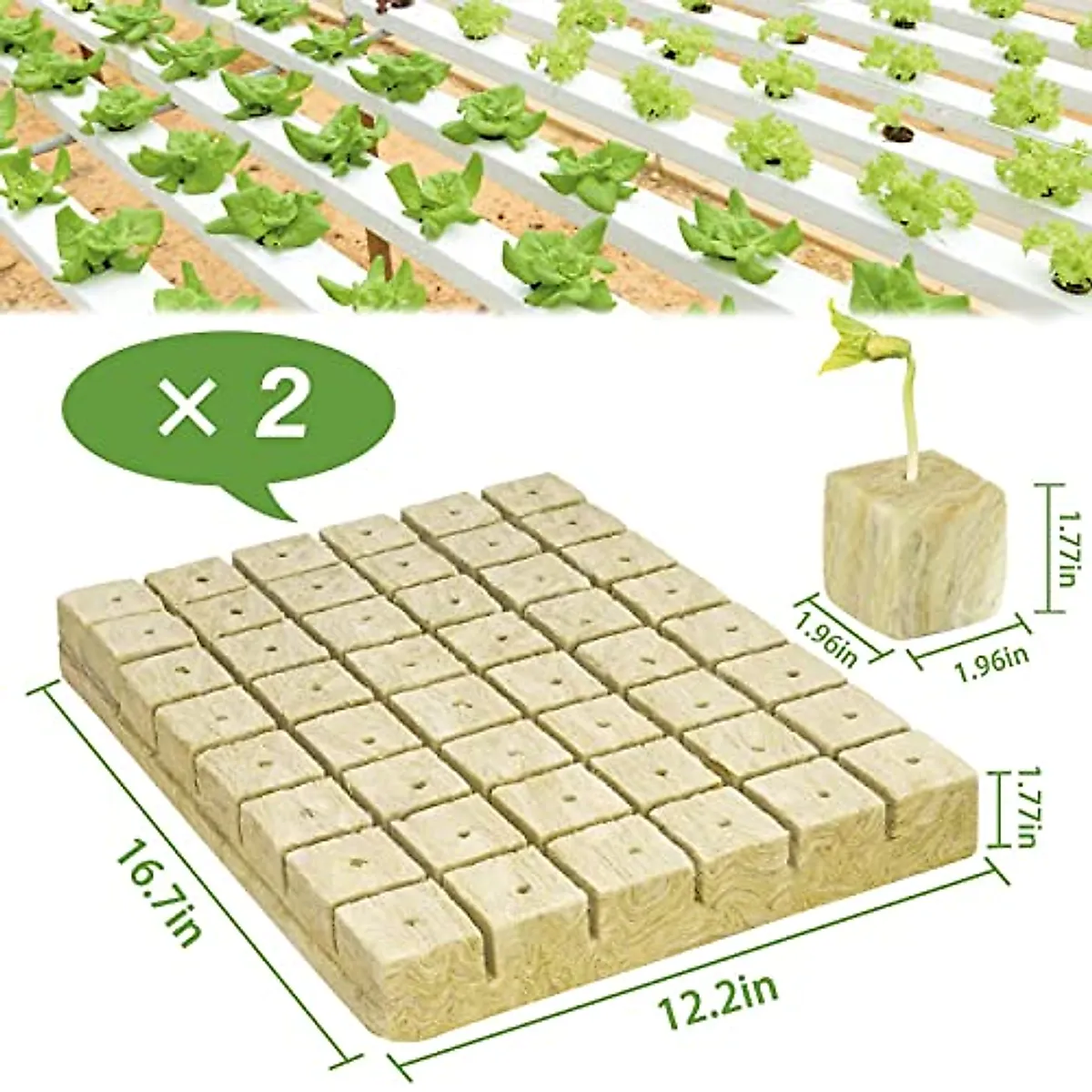 Halatool 2 Inch Garden Rockwool Stonewool, Rockwool Grow Cubes, 2 Sheets Starter Plugs for Soilless Cultivation, Seedlings Cuttings, Clone Plants, Hydroponics Germination Start (96 Plugs in Total)