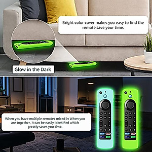 2 Pack Remote Covers Replacement Compatible with Toshiba and Insignia Fire TV Remote, Silicone Sleeve Case Glow in Dark for CTRC1US21 NS-RCFNA-21 Remote Cover (Glow Blue& Glow Green)