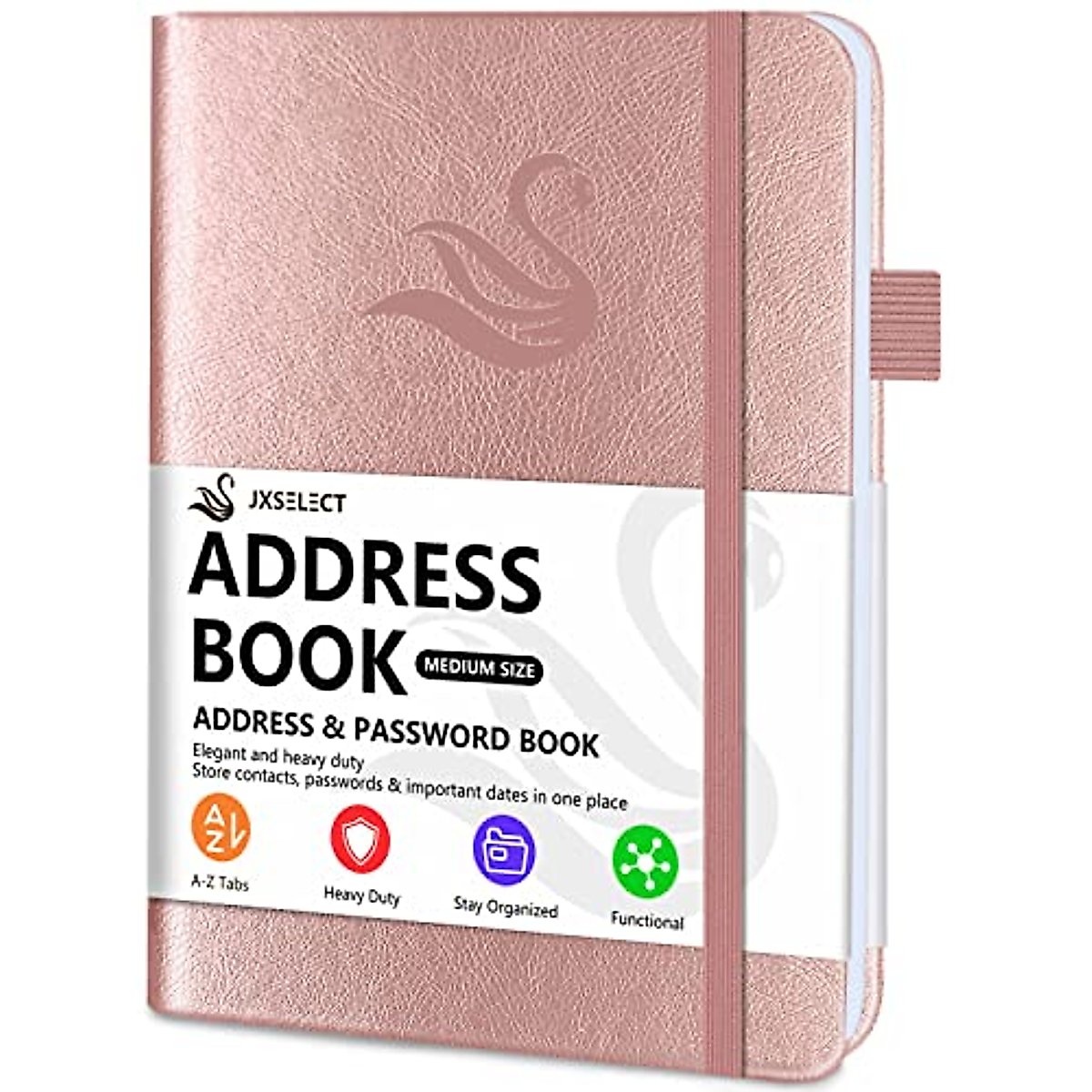 JXSELECT Elegant Address Book with Alphabetical Tabs, Hardcover Address Log Book & Password Keeper, with Contacts, Phone Numbers, Birthdays, Anniversaries and Notes Section (5.2x7.7") (Rose Gold)