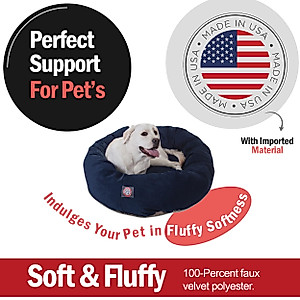 Majestic Pet 40 Inch Micro Velvet Calming Dog Bed Washable – Cozy Soft Round Dog Bed with Spine for Head Support - Fluffy Donut Dog Bed 40x29x9 (inch) – Round Pet Bed Large – Navy
