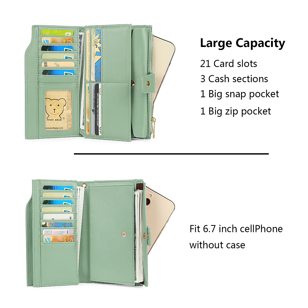 Uromee Wallet Women Vegan Leather RFID Blocking Large Ladies Wristlet Purse Card Holder Organizer Clutch