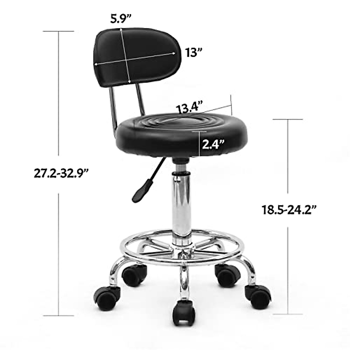 Henf Multi-Purpose Salon Massage Stool with Back Cushion and Wheels Rolling Adjustable Hydraulic Office Drafting Chairs Facial Spa Tattoo Stools Chairs,Black