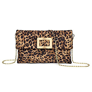 LIFEMATE Leopard Clutch Shoulder Crossbody Foldover Wristlet Bag for Women Ladies Girls PU Faux Suede Leather