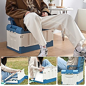 Mkyiongou 58L Storage Containers Foldable design Car Trunk Organizer, Camping Box with Seat , for Storage Toys, Snacks, Clothes, Books