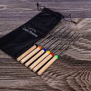 S’mores Station Wooden Box S’mores Bar Carrier with Durable Handles Smores Caddy with Marshmallow Sticks, Farmhouse Decor, Rustic Smores Kit - Great for Parties, Entertaining, Camping (Black)