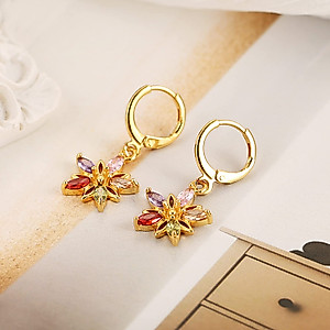 HZMAN 14K Gold Plated Sterling Silver Crystal Flower Earrings for Women Cubic Zirconia Drop Dangle Earring Fashion Earring Jewelry Gift (Colorful Flower)