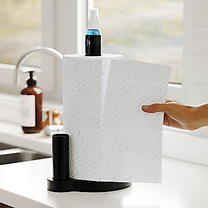 SpaceAid SprayNeat Paper Towel Holder with Spray Bottle, Countertop Paper Towels Dispenser Stand with Sprayer Inside Center, Under Cabinet Papertowels Roller for Kitchen (Black)