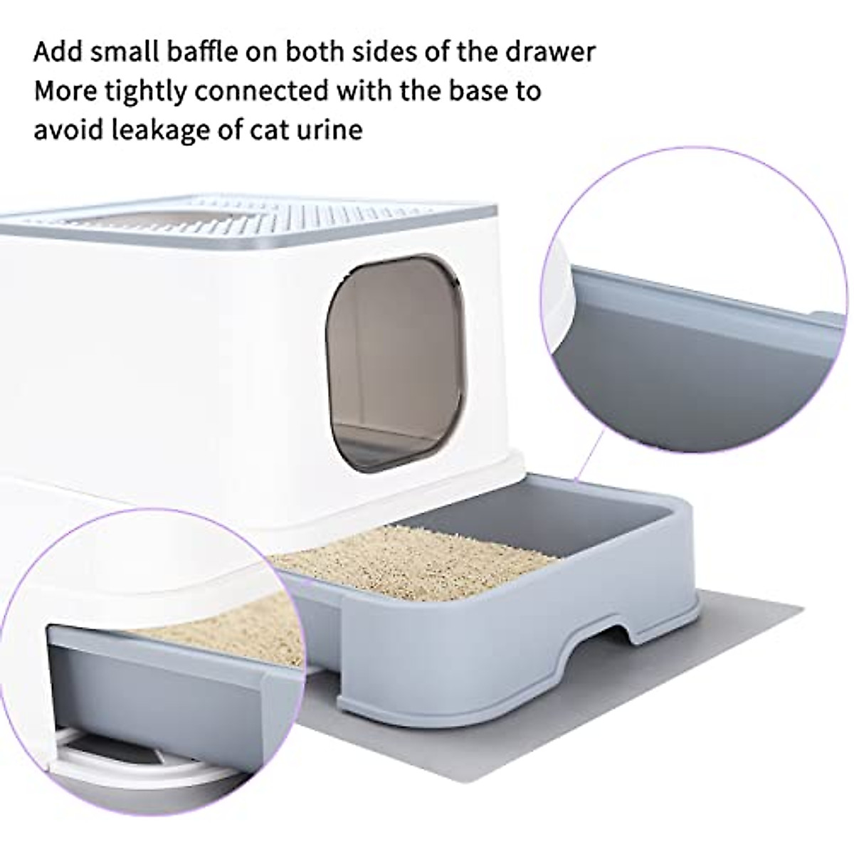 RIZZARI Foldable Cat Litter Box,Large Top Entry Anti-Splashing Litter Box with Lid,Enclosed Plastic Litter Box with Handy Litter Scoop,Drawer Type Cat Toilet Easy Cleaning (White)