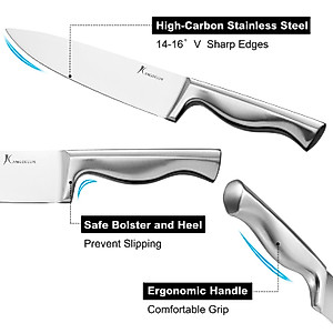 Kangdelun 15 PCS Knife Block Set, Ultra Sharp High Carbon Stainless Steel, Ergonomic Non-Slip Handle