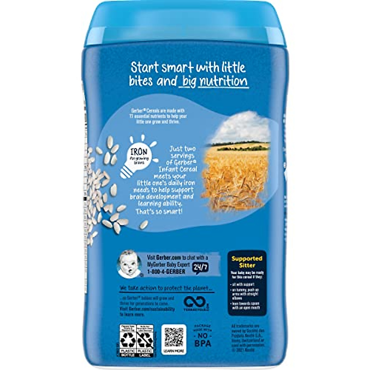 Gerber Cereal for Baby 1st Foods Rice Cereal, Made with Essential Nutrients for Supported Sitters, Non-GMO Project Verified, 16-Ounce Canister (Pack of 2)