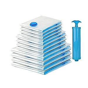 Vacuum Storage Bags, Reusable Compression Space Saver Bags, 12 Pack, 4 X Medium, 4 X Large, 4 X Extra Large, With Free Hand Pump, for Travel, Clothes, Mattress, Blanket, Pillows, Comforters