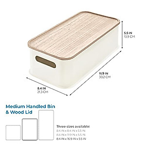 iDesign Recycled Plastic Medium Storage Handles and Paulownia Wood Lid, Large Bin