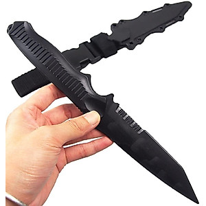 ESH7 Tactical Rubber Knife Military Enthusiasts Funning Cosplay Toy Sword Training Props War Game Knife Dagger Blade Rubber Fake Knives with Scabbard/Sheath