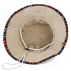 MengPa Men Summer Sun Hats Bucket Hat Beach Boonie Hat Foldable Fishsing Hat for Women (Pattern-Khaki) US3129A