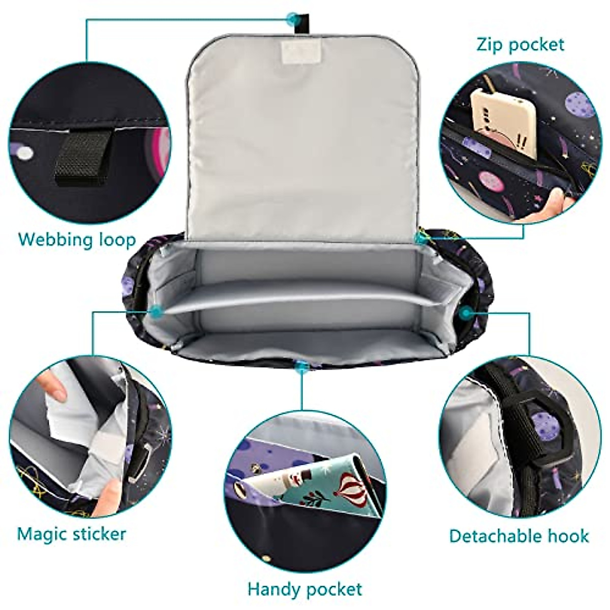Space Star Planets Stroller Organizer with Cup Holder Universal Stroller Organizer Bag Detachable Shoulder Strap Stroller Accessories for Diaper Toys Phone Keys Fit All Baby Stroller