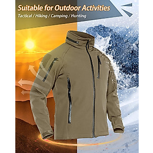 TACVASEN Men's Waterprooft Ski Snow Jacket Hiking Military Hunting Outdoor Jacket Khaki, M