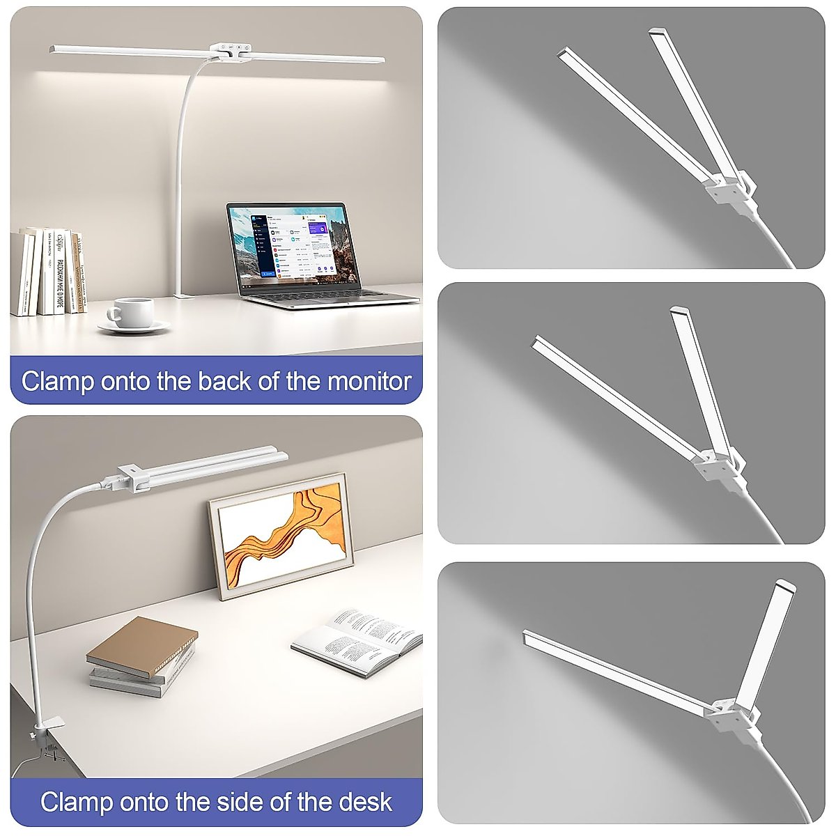 EppieBasic LED Desk Lamp, 24W Double Head Desk Light,Architect Clamp Task Table Lamp, Office Desk Lamps Super Bright Extra Wide Area Drafting Work Light for Workbench, Reading, Monitor
