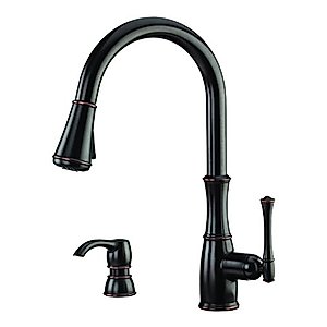 Pfister Wheaton Kitchen Faucet with Pull Down Sprayer and Soap Dispenser, Single Handle, High Arc, Tuscan Bronze Finish, GT529WH1Y, Large